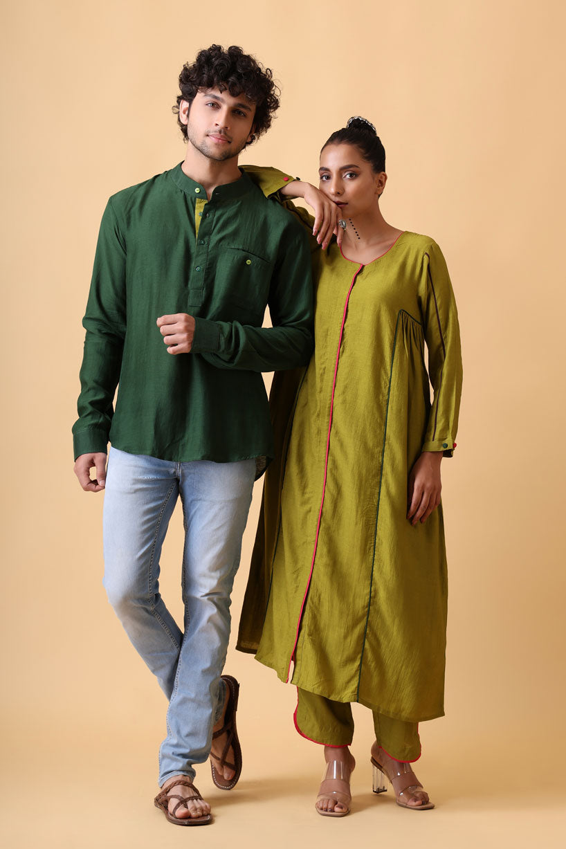 DHARTI PINE GREEN SHIRT/KURTA – udd Studio