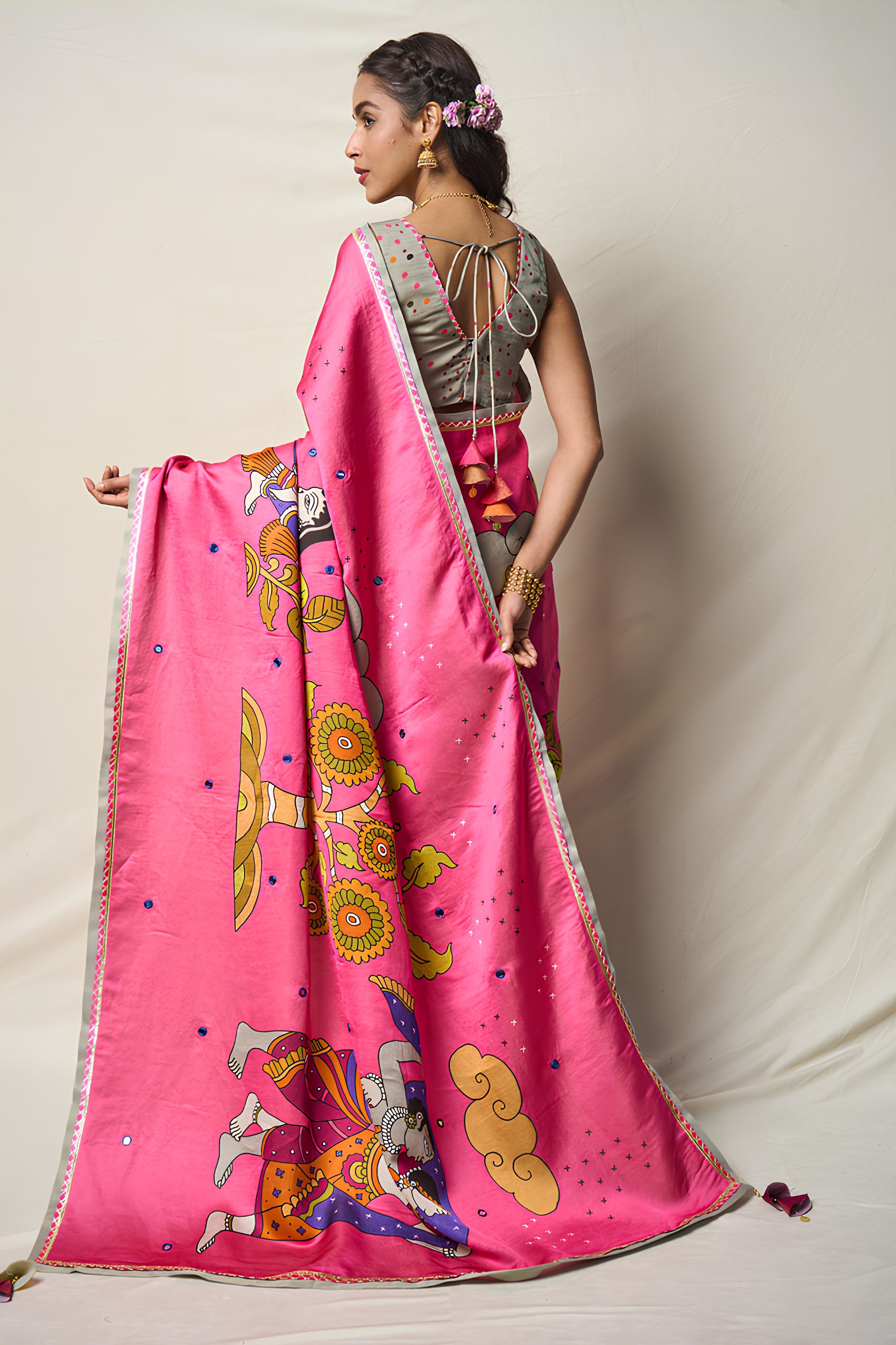 Udd Studio - Olive Printed Linen Dhavali Saree