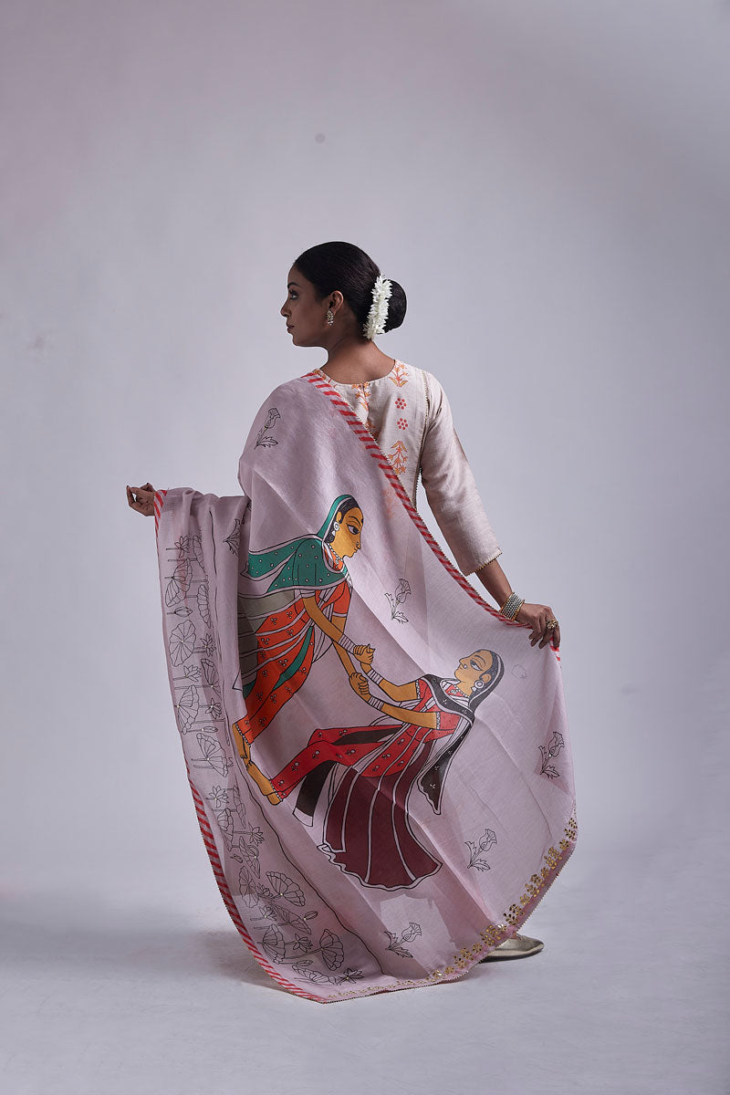 Rose-pink Phugadi dupatta – udd Studio