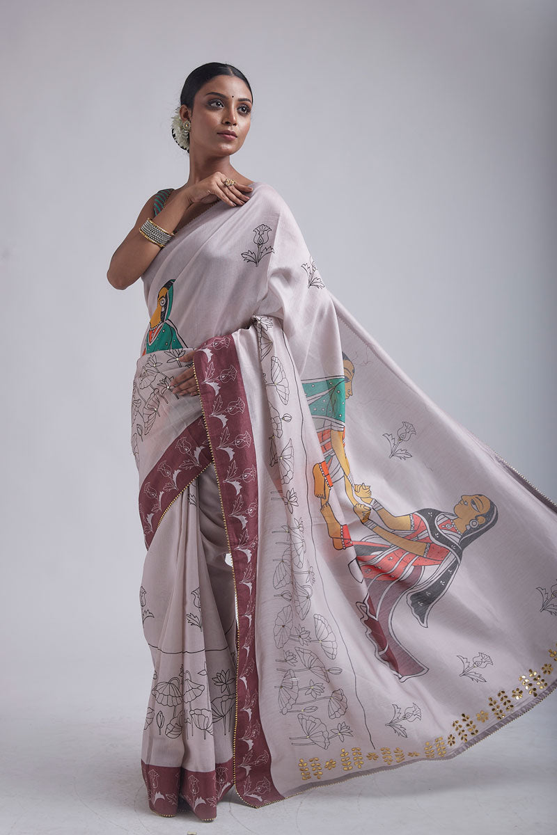 Rose Pink Puhgadi saree – udd Studio