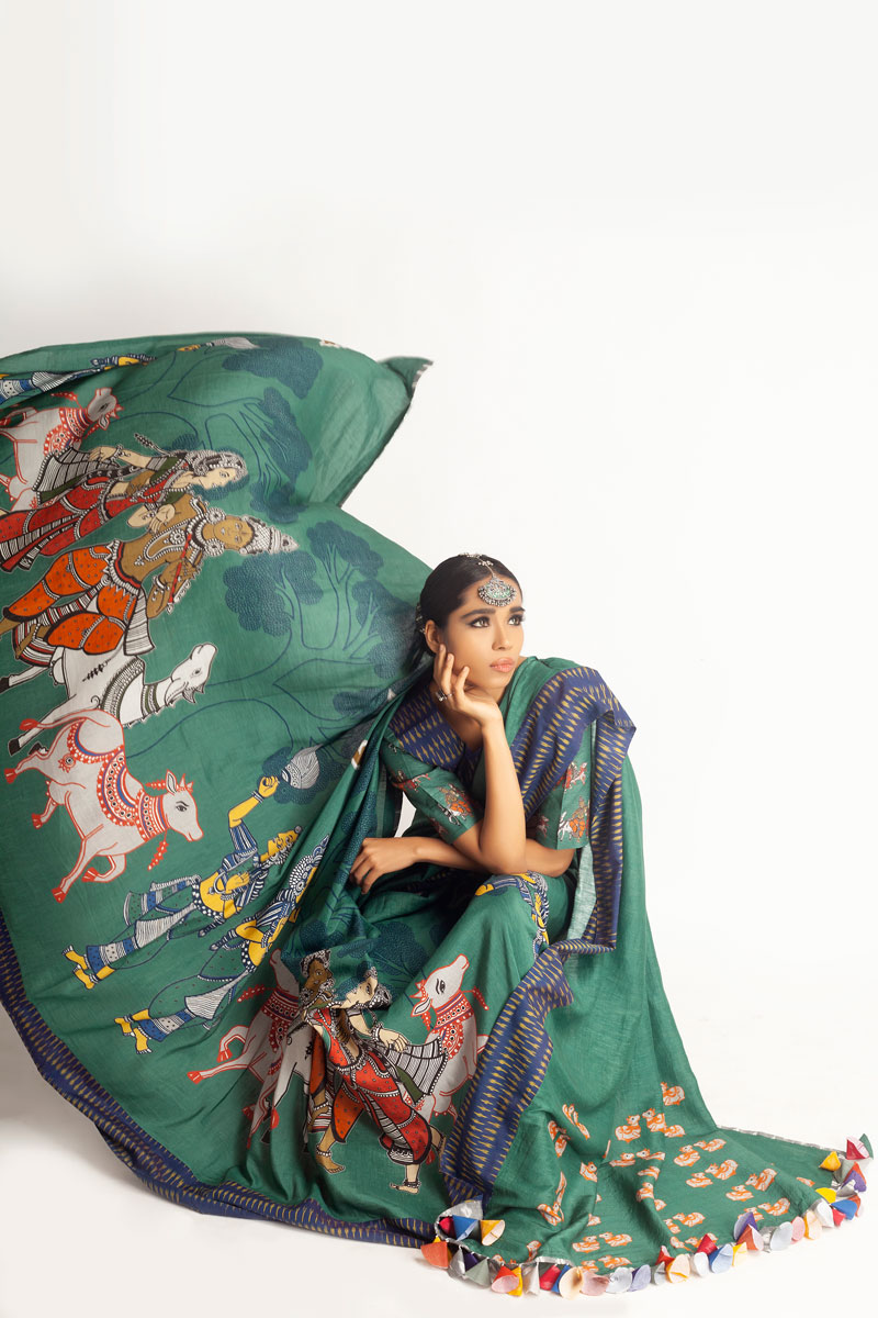 Udd Studio - Green Printed Linen Niyathi Saree – udd Studio